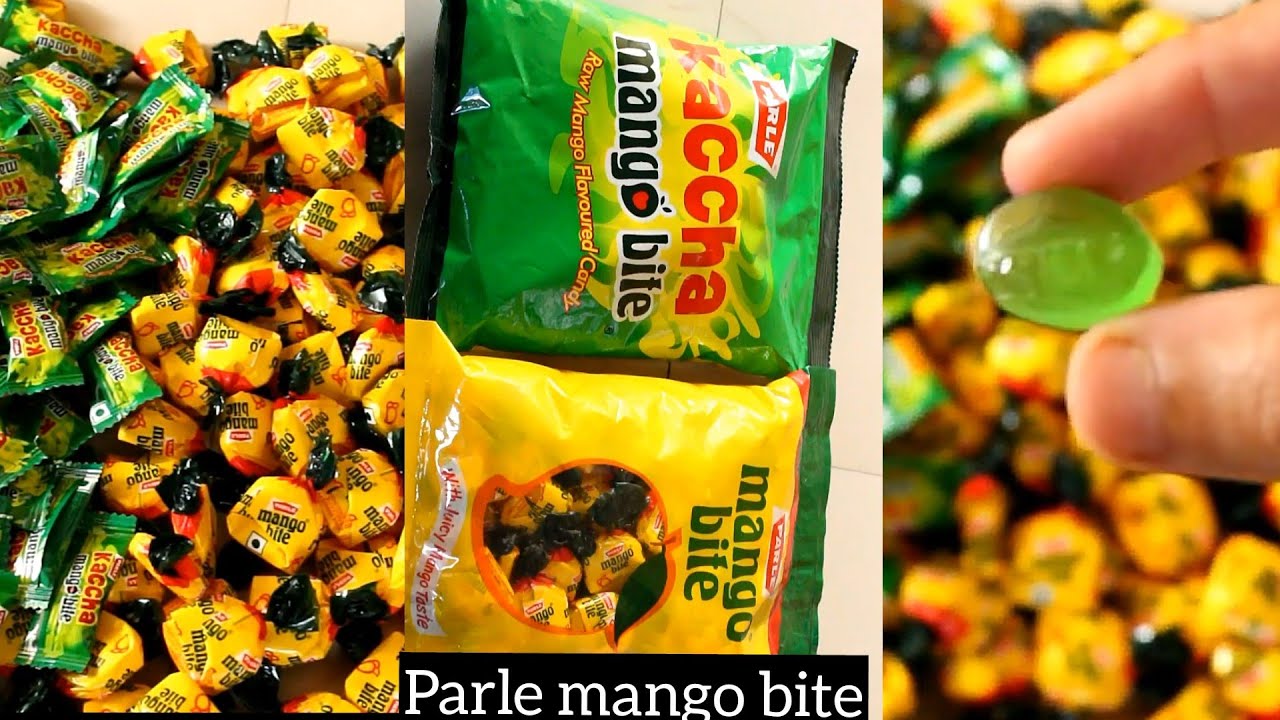 Parle mango bite and kaccha mango bit candy review - YouTube