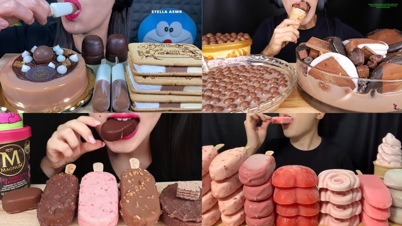 ASMR ICE CREAM CHOCOLATE EATING COMPETITION,CHOCOLATE MARSHMALLOW ...