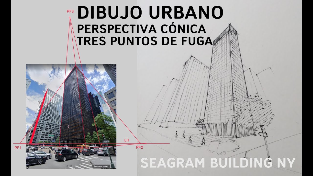 Dibujo Urbano: Perspectiva Cónica 3 puntos de fuga. Seagram Building ...