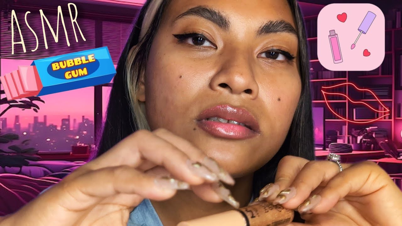 ASMR Mouth Sounds , Chewing Gum , Lipgloss Nail Tapping , Satisfying ...