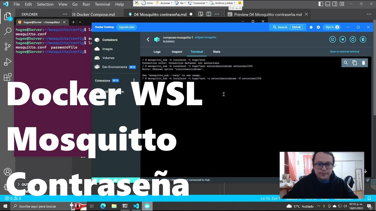 Desarrollo de proyecto 005 - Mosquitto MQTT con contraseña en Docker WSL - YouTube