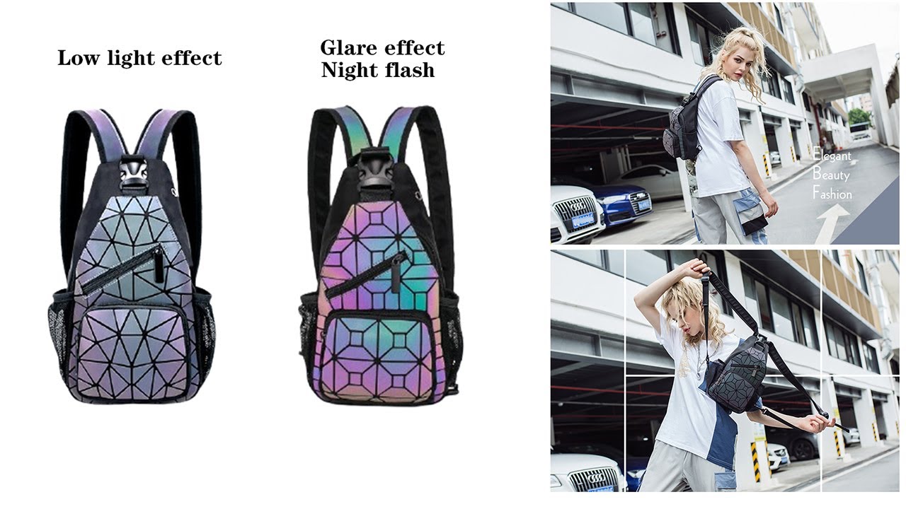 Geometric Backpack Luminous Holographic Purse Flash Reflective Bag ...
