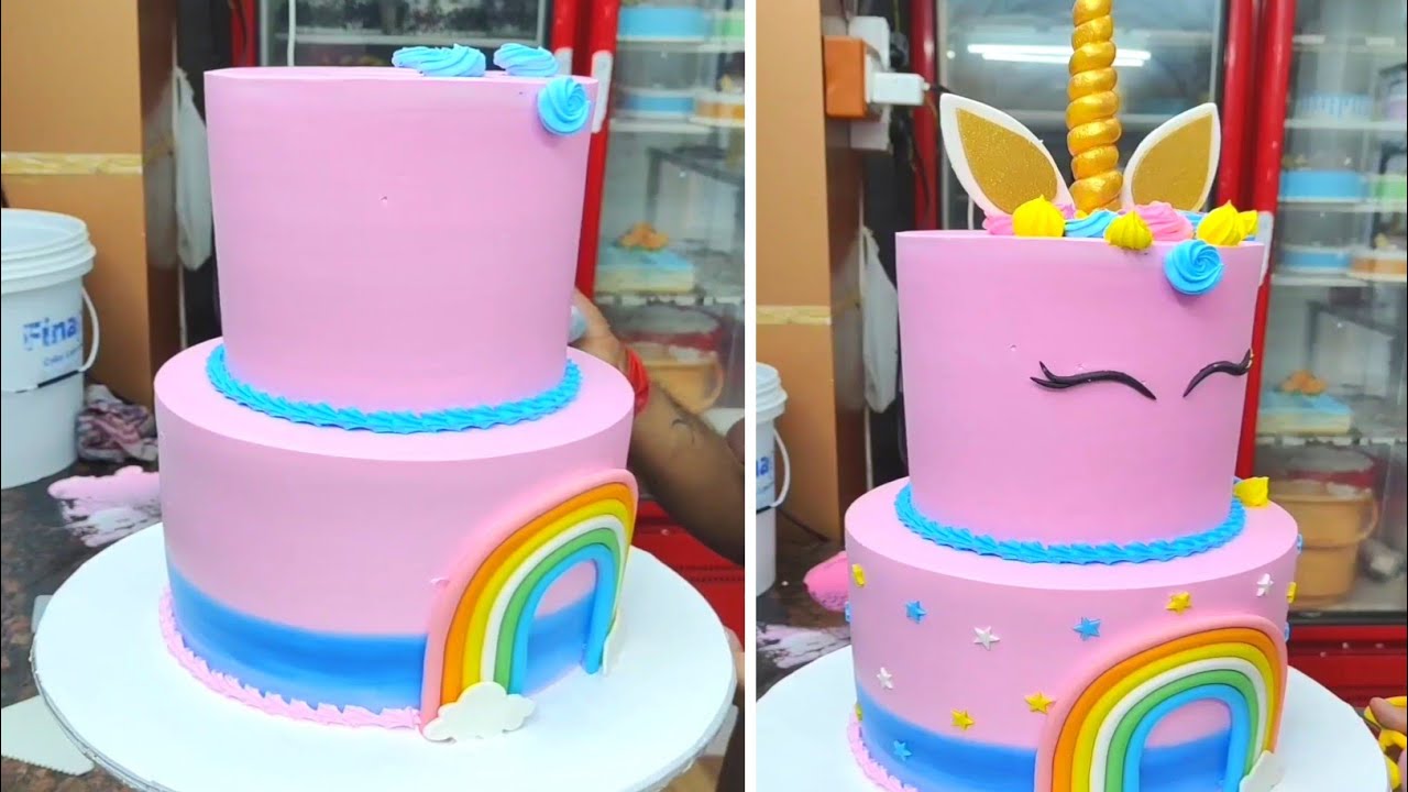 Two Step Cake Design Idea | Rainboow Theme Cake Design | Beautiful Cake ...