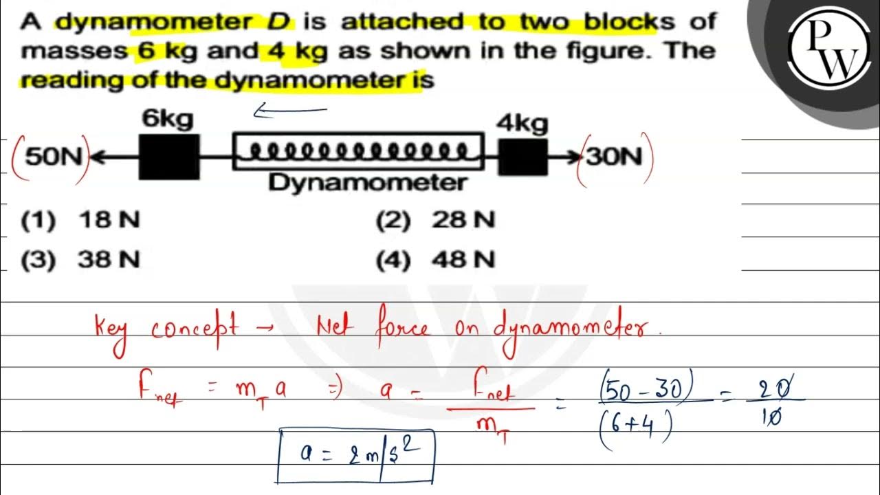 A dynamometer \( D \) is attached to two blocks of masses \( 6 \mat... - YouTube