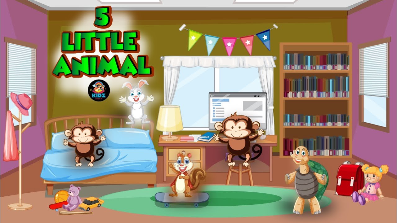 Five Little Friends jumping on the Bed #nurseryrhymes #kidssongs# ...