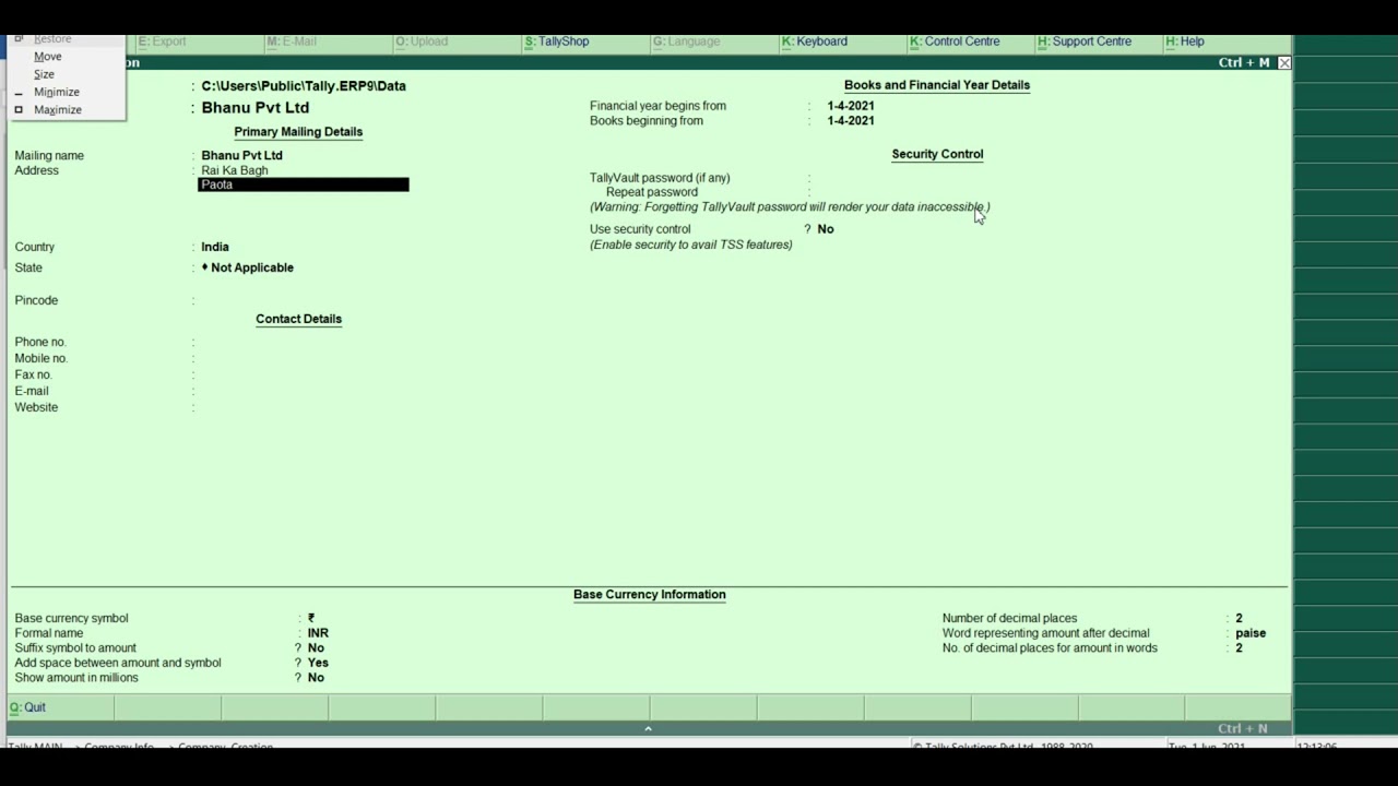 TALLY ERP 9 HOW TO CREATE COMPANY - YouTube