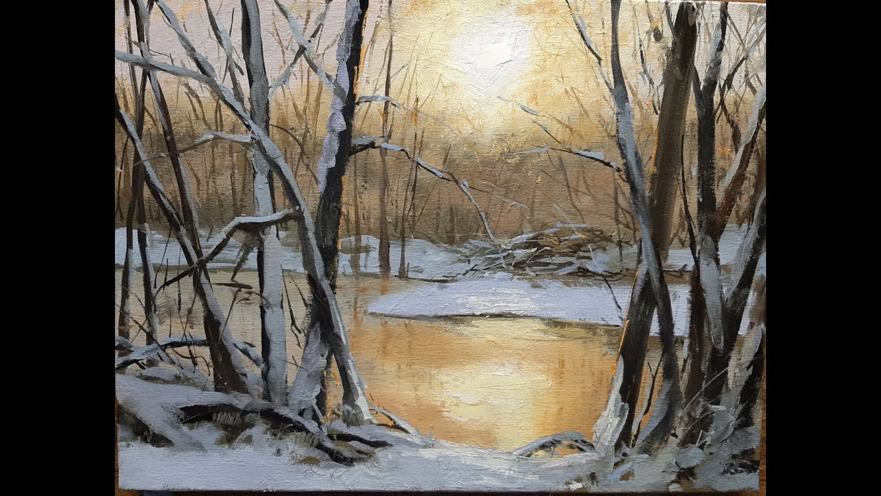Зимний пейзаж Winter landscape Vugar Mamedov Oil Painting for beginners ...