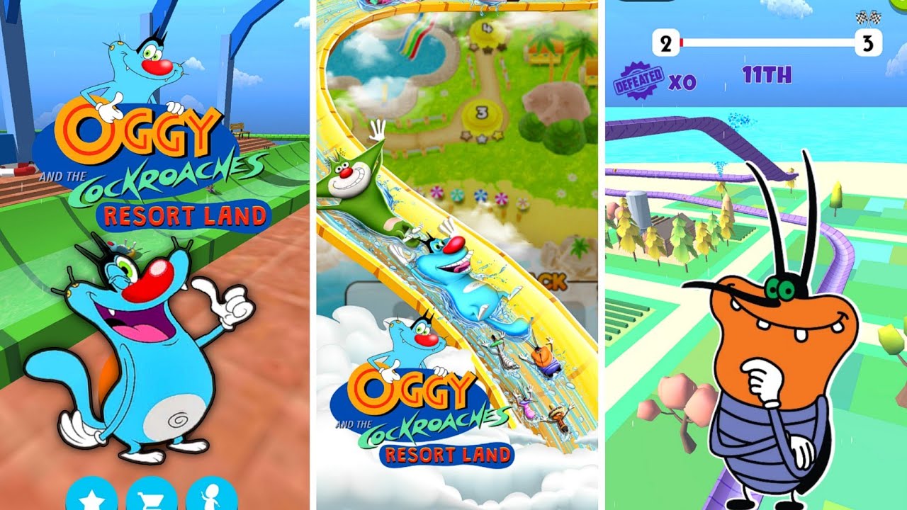 Oggy And The Cockroaches 🤩🤩Water Slide Game😁😁 Oggy Cartoon - YouTube