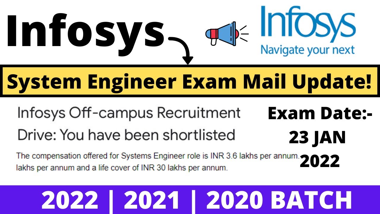 Infosys System Engineer Hiring Exam Mail Update | 23 JAN Exam | 2022 ...