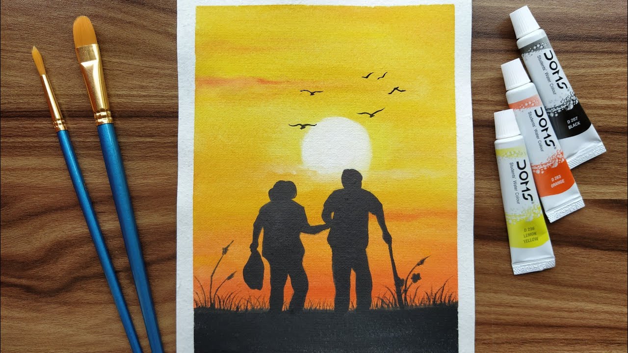 How to draw couple walking together/ Watercolor tutorial/ Step by step ...