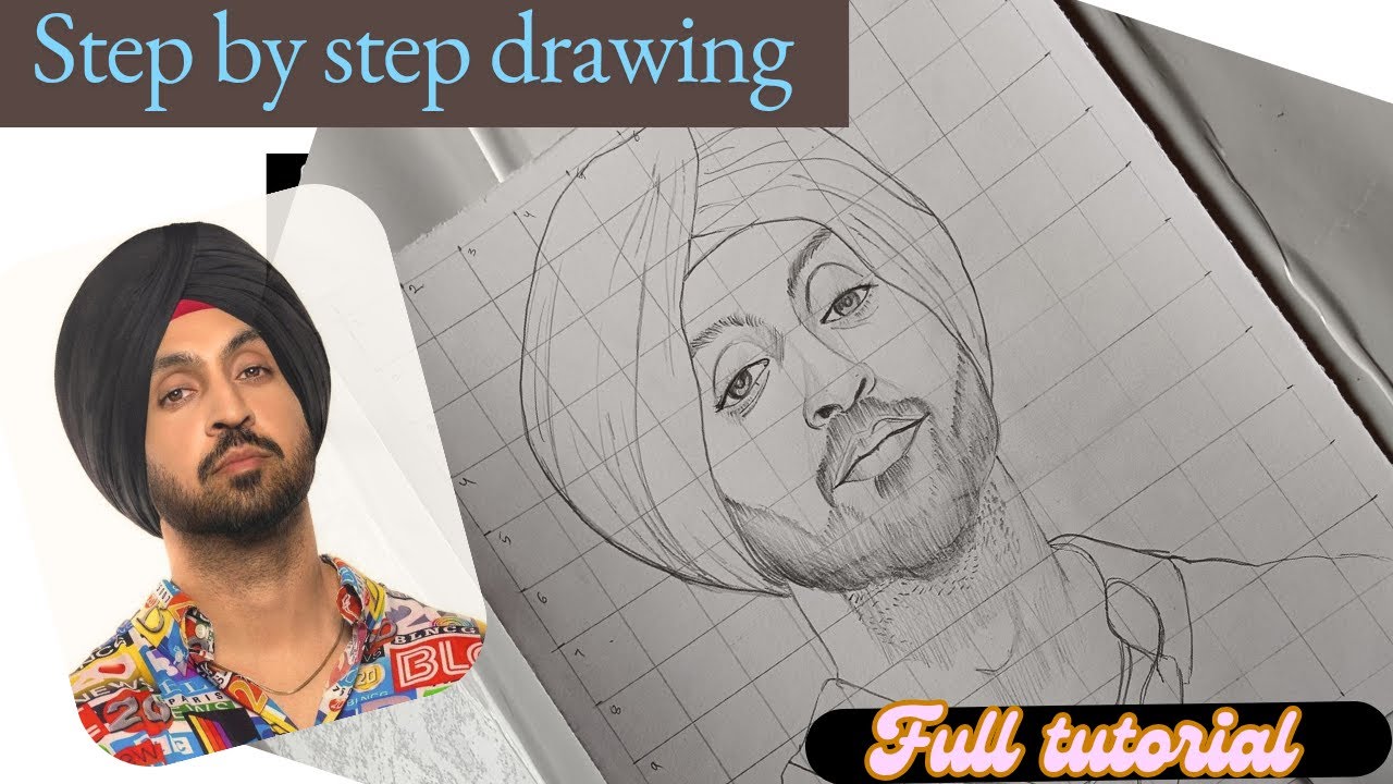 Diljit dosanjh drawing step by step, outline tutorial - YouTube