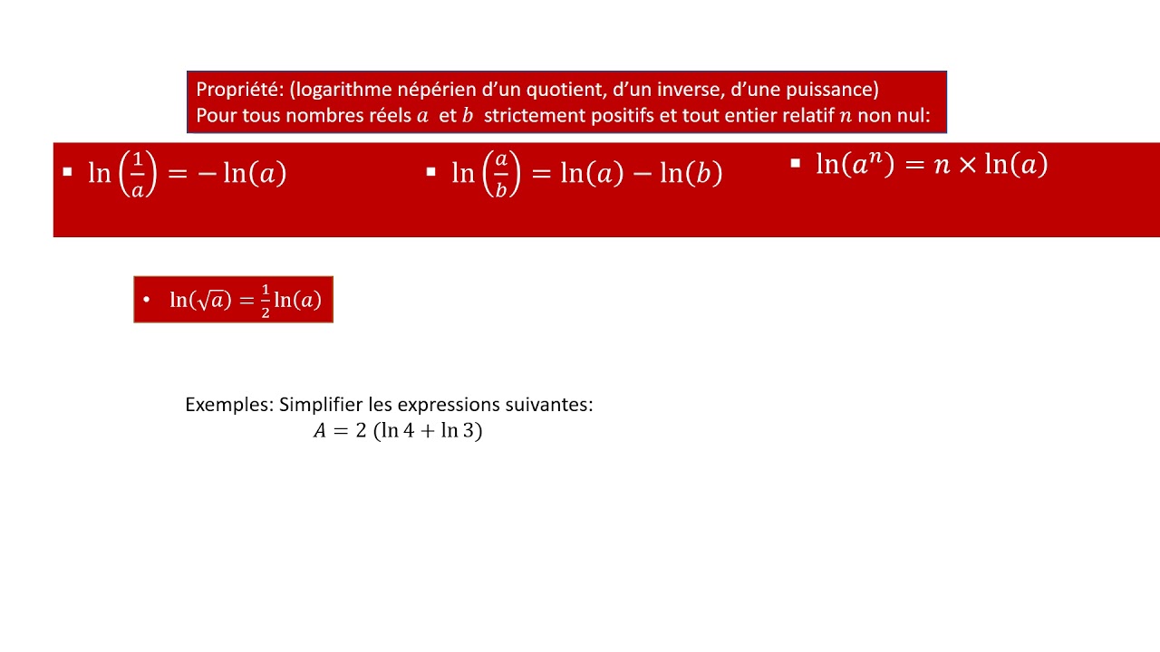 proprietes algebriques de la fonction ln - YouTube