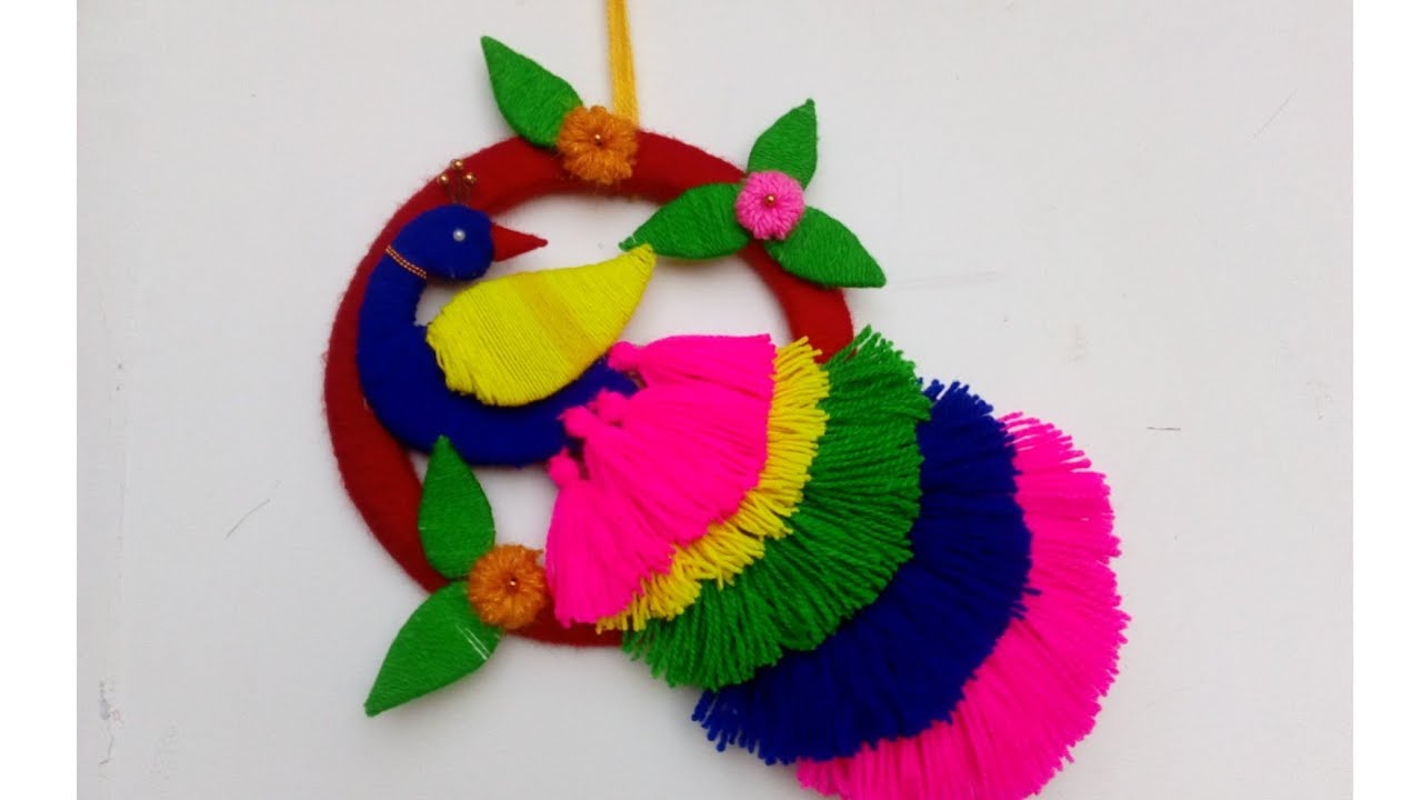 New design woolen peacock wall hanging/ DIY woolen peacock wall hanging ...