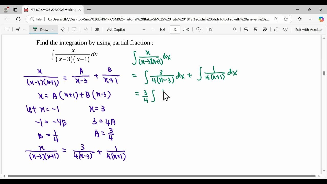 T2 Q6a Techniques Of Integration (Partial Fraction) SM025 - YouTube