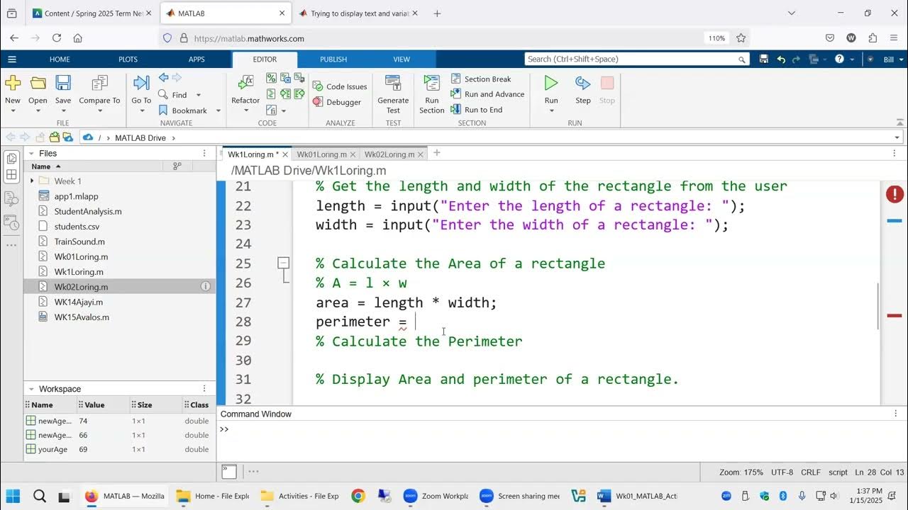 Wk01 Matlab Rectangle Calculator - YouTube