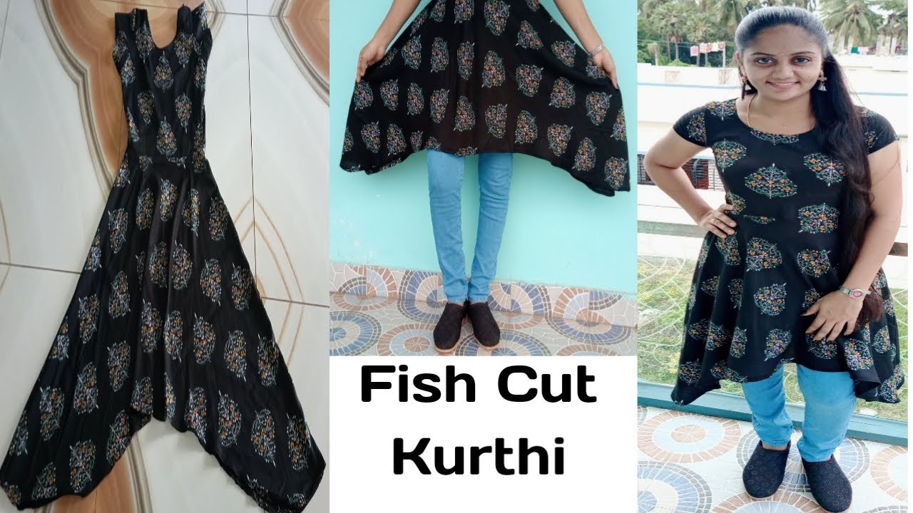 DIY//Fish Cut Kurthi 👗Cutting & Stitching//in telugu//Easy Method//by ...