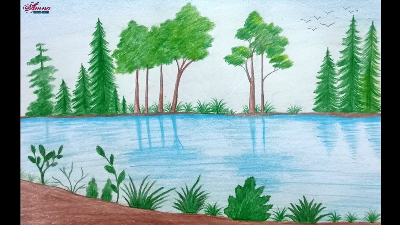 How To Draw Beautiful Scenery Drawing - YouTube