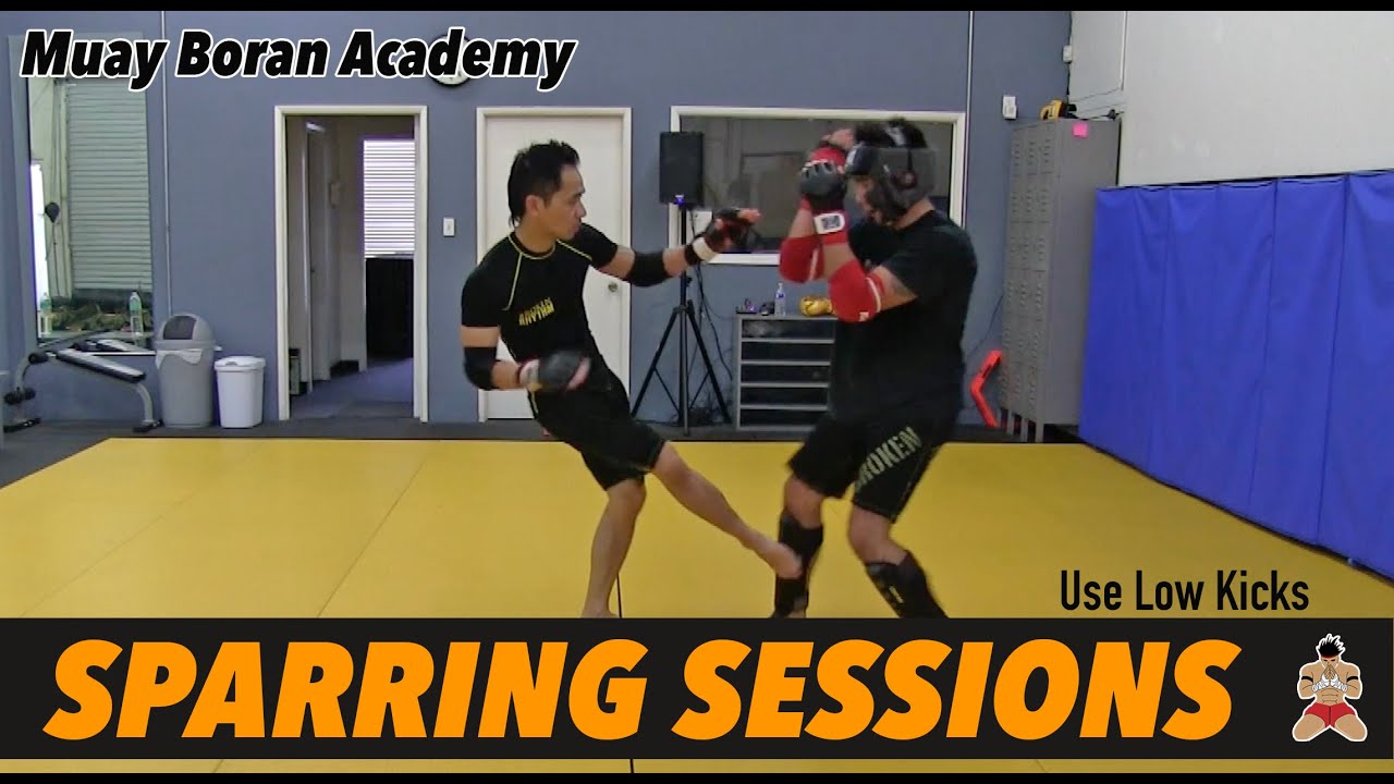 Muay Boran Martial Arts Sparring w Small Gloves 10: Use Low Kicks - YouTube