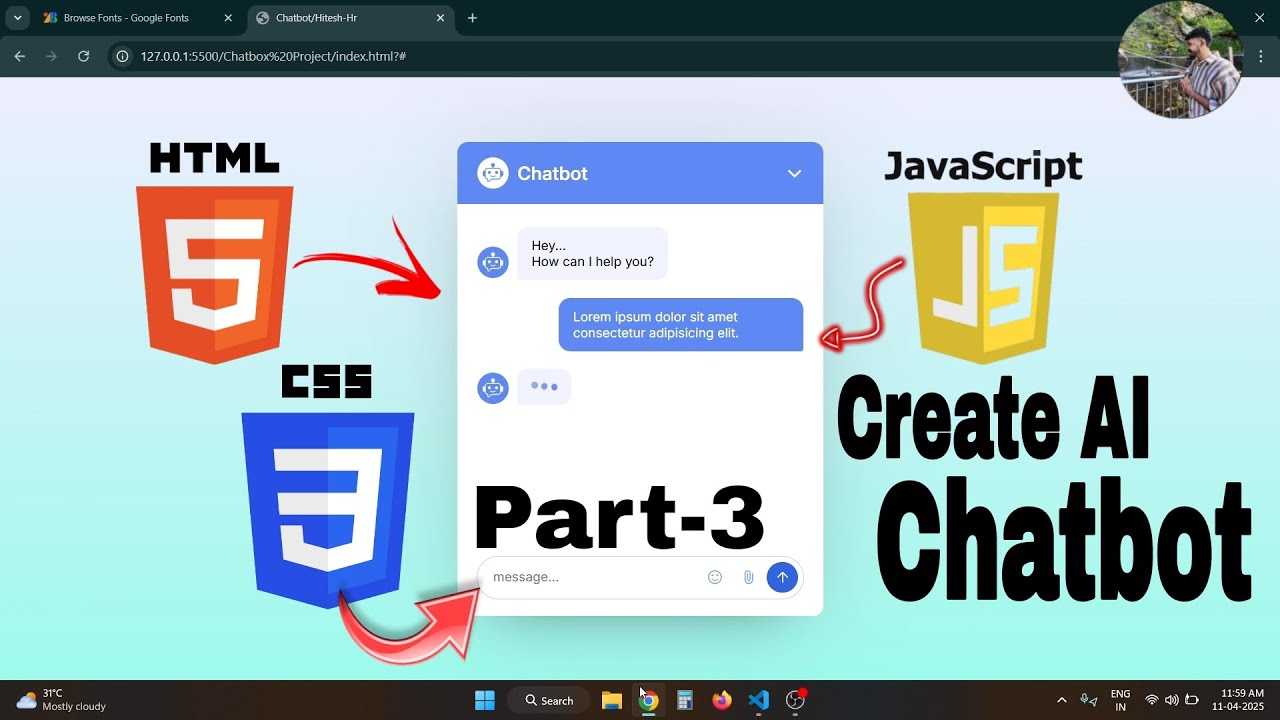 Create Ai Chatbot Using Html Css And Javascript Like Chatgpt And Gemini Part 3 Youtube