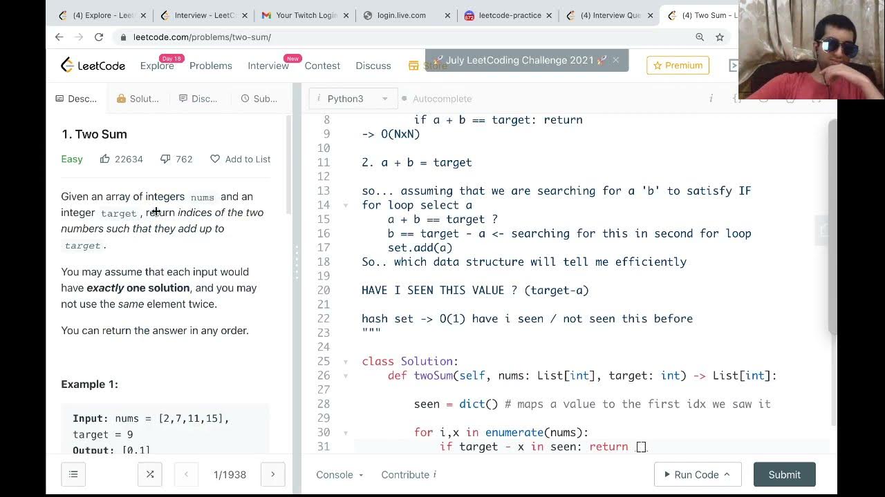 Solving First Problem Lc 1 Two Sum Approaches Quick Explaination And Live Solve