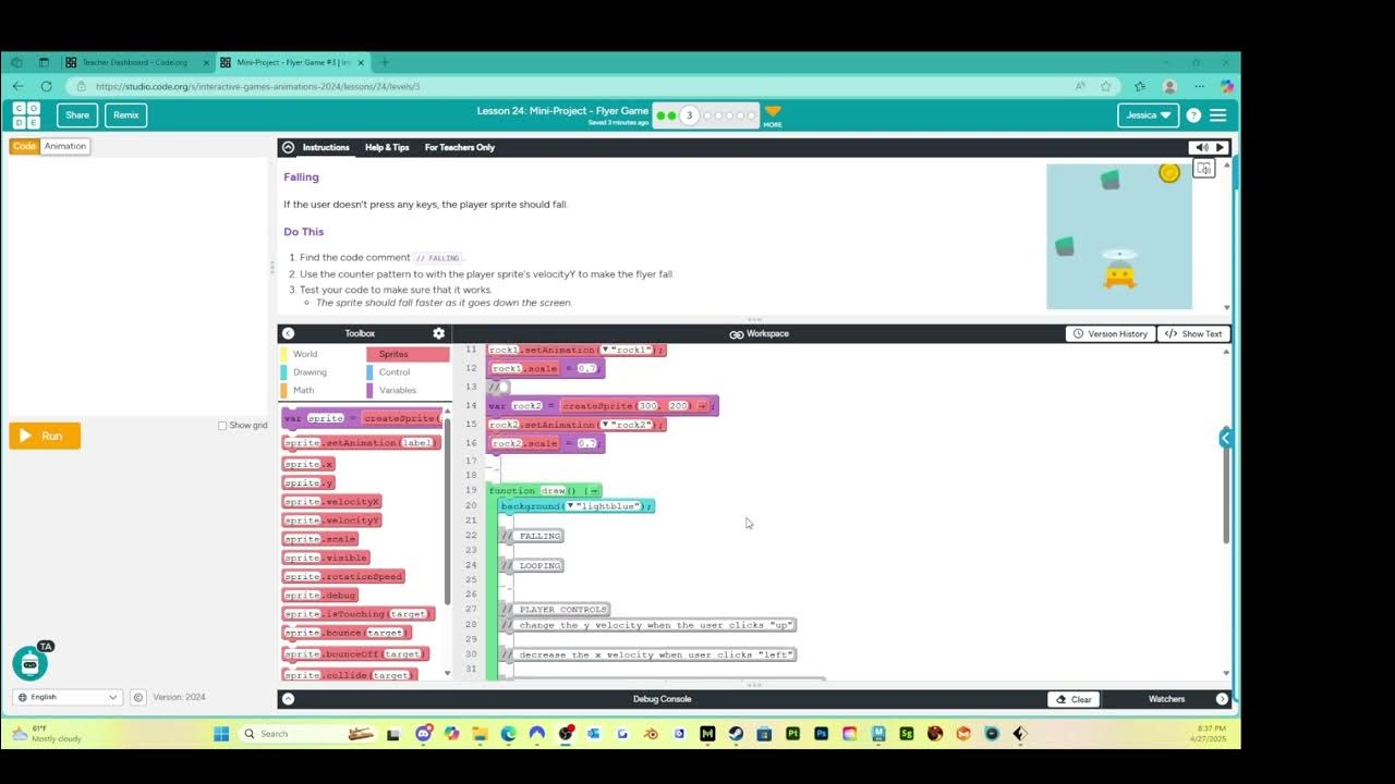 Lesson 24: Flyer Game Project: Level 3 - Code.org - CS Discoveries - YouTube