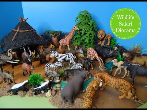 Wildlife Safari Animals Small World Diorama - Learn Animal Names - YouTube