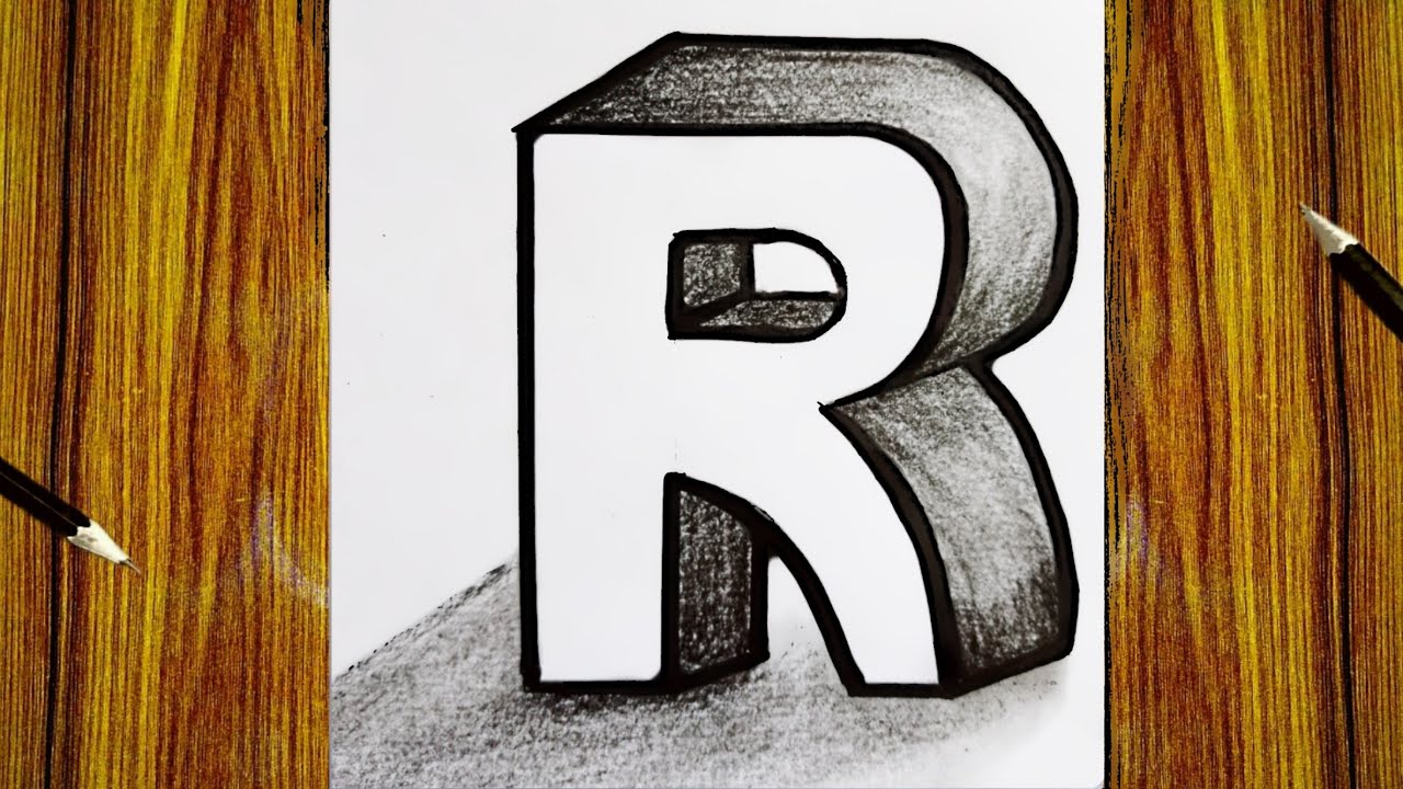 How to draw R drawing 3D drawing step by step - YouTube