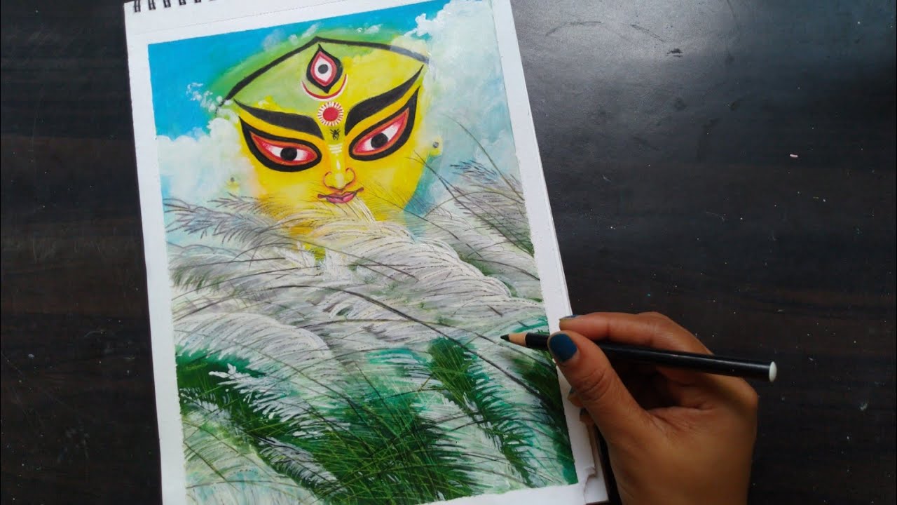 Maa Durga Drawing, Goddess Durga Oil Pastel Dawing, Durga Puja special ...