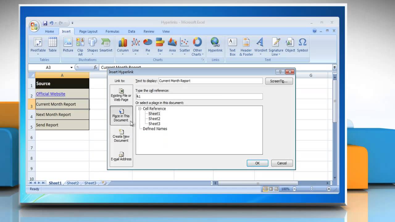 How To Create A Hyperlink In Microsoft® Excel 2007 In Windows® 7 Youtube