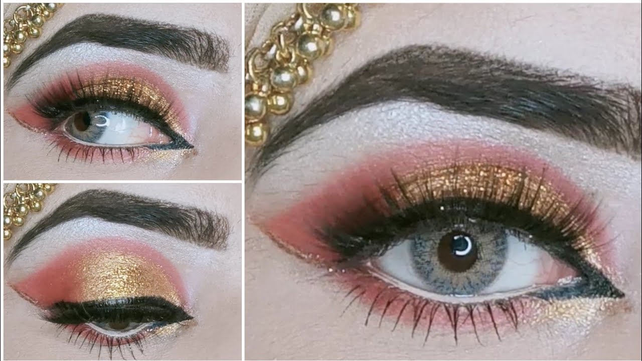 Very Easy Gold Glittery Eye Makeup look for Biggners|party Makeup krny ...
