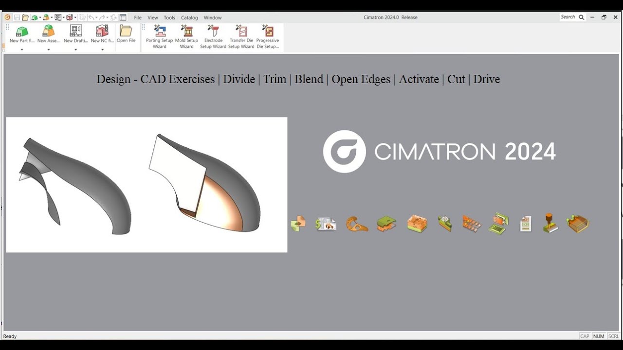 Cimatron 2024 | Design - CAD Exercises - Divide | Trim | Blend | Open ...