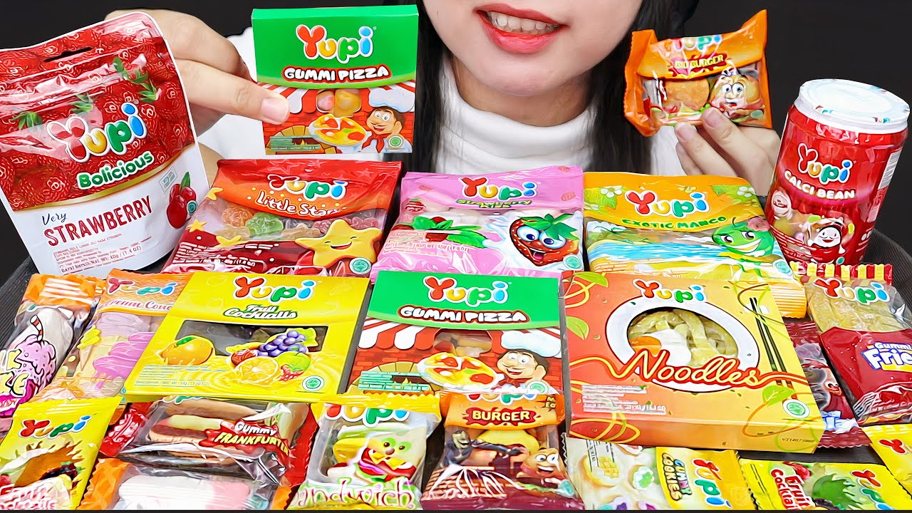 ASMR YUPI GUMMY JELLY CANDY 🍕 PIZZA, BURGER, FRIES, CALCI BEAN ...