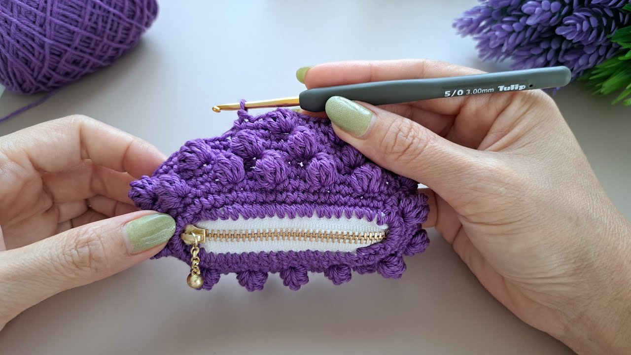 So Beautiful! DIY crochet mini coins purse. Bubble stitch. - YouTube