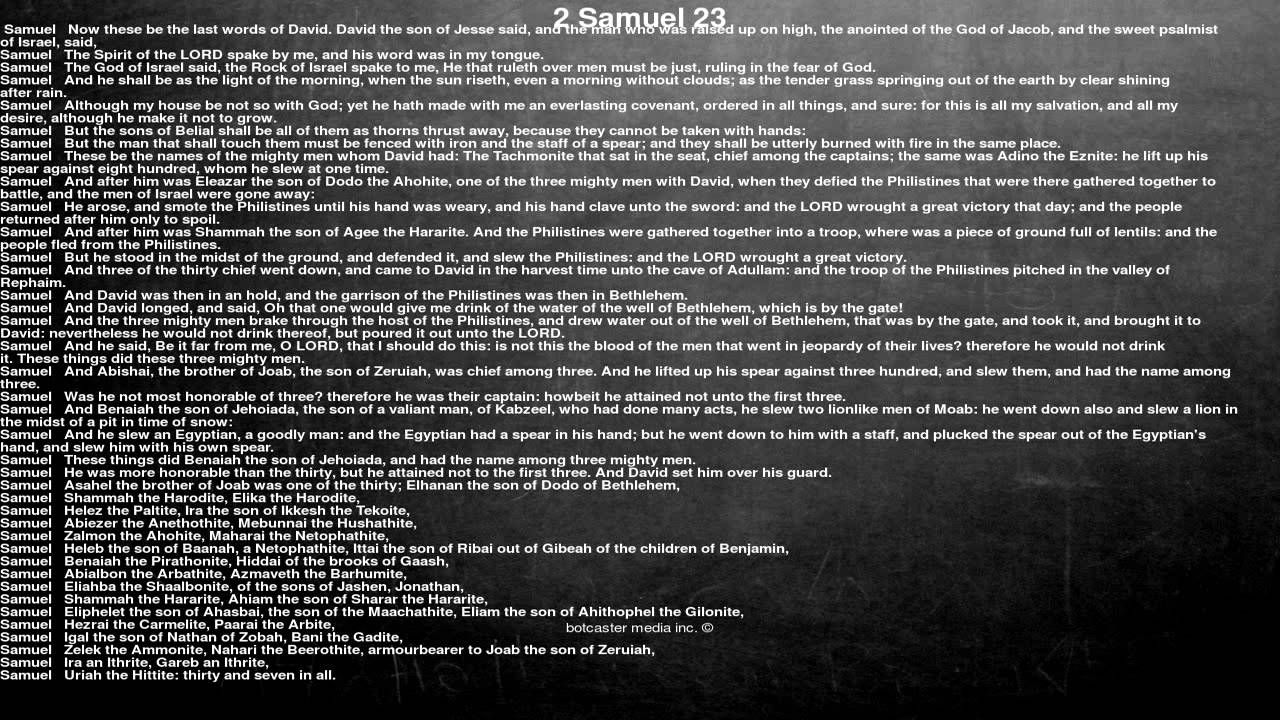 Bible reading, 2 Samuel 23, Now these be the last words of David. David ...