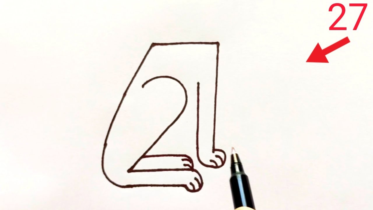 How to Draw Dog From 27 Number | Easy Dog Drawing For Beginners ...