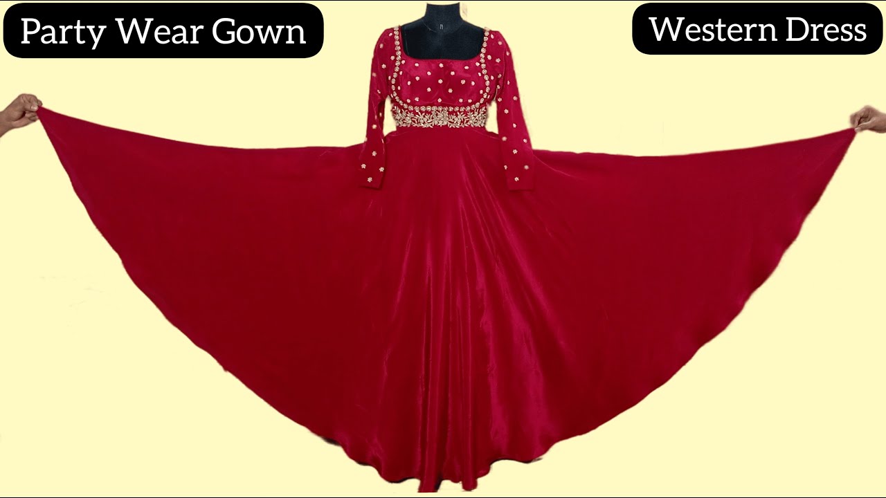 Party Wear Gown Cutting and Stitching / Circle Cut Dress Cutting and ...