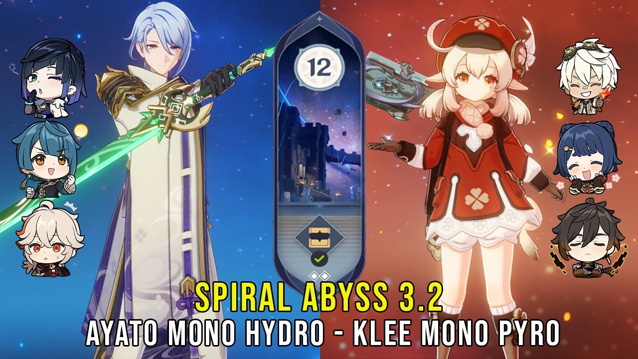 C0 Ayato Mono Hydro and C0 Klee Mono Pyro - Genshin Impact Abyss 3.2 ...