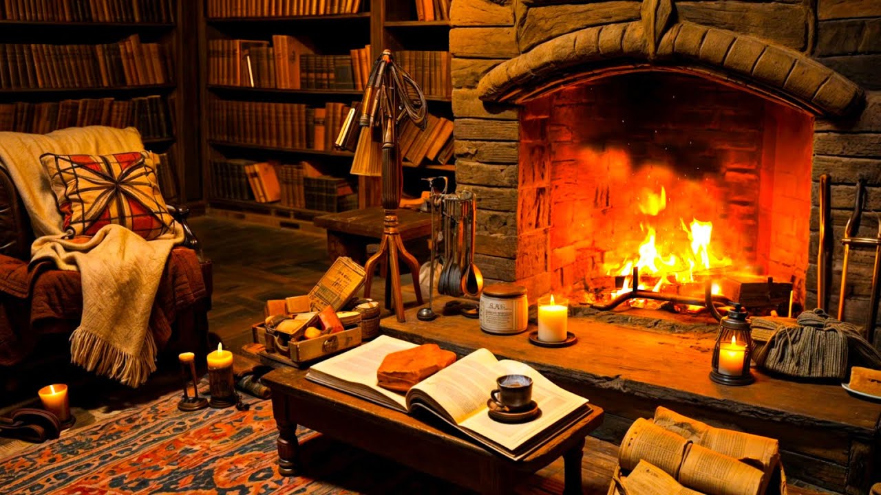 💥Warm Reading Room Next to the Big Fire | Sleep Well and Relax with 4K ...