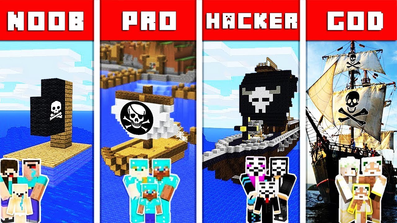 Minecraft Battle: FAMILY PIRATE SHIP CHALLENGE - NOOB vs PRO vs HACKER ...