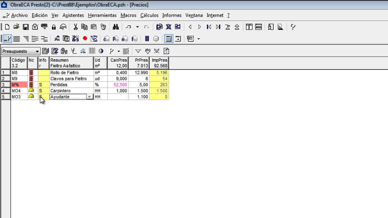Descripcion de Presupuesto en Presto 8.8 - YouTube