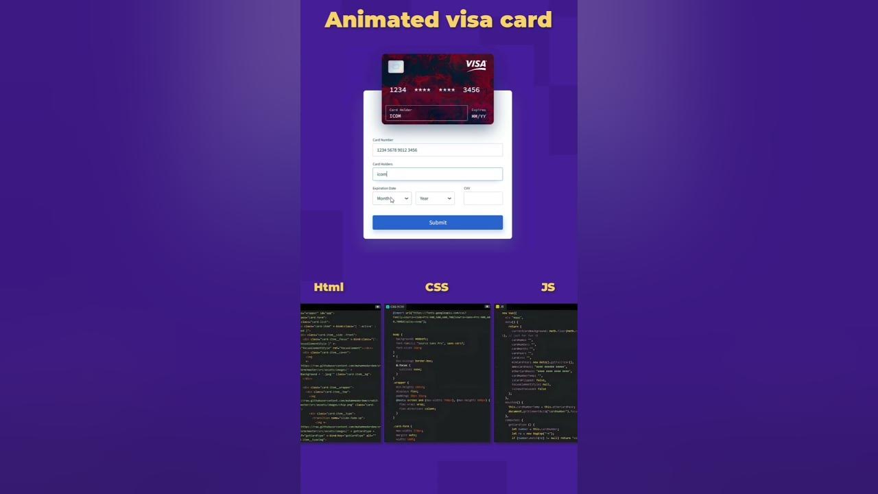 animated visa card #html #css #javascript #coder #programmer - YouTube