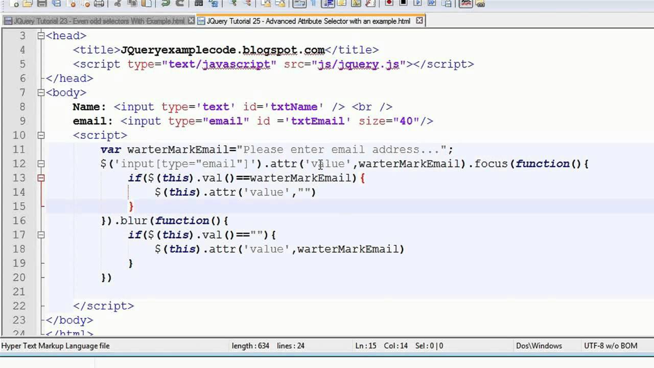Jquery Tutorial 25 Advance Attribute Selector With An Example Youtube