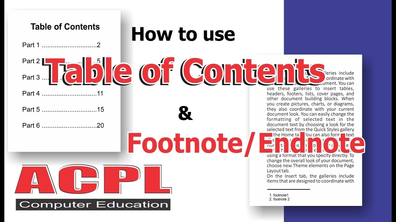 MS Word Lesson 21 | Table of Contents | Footnote and Endnote | - YouTube