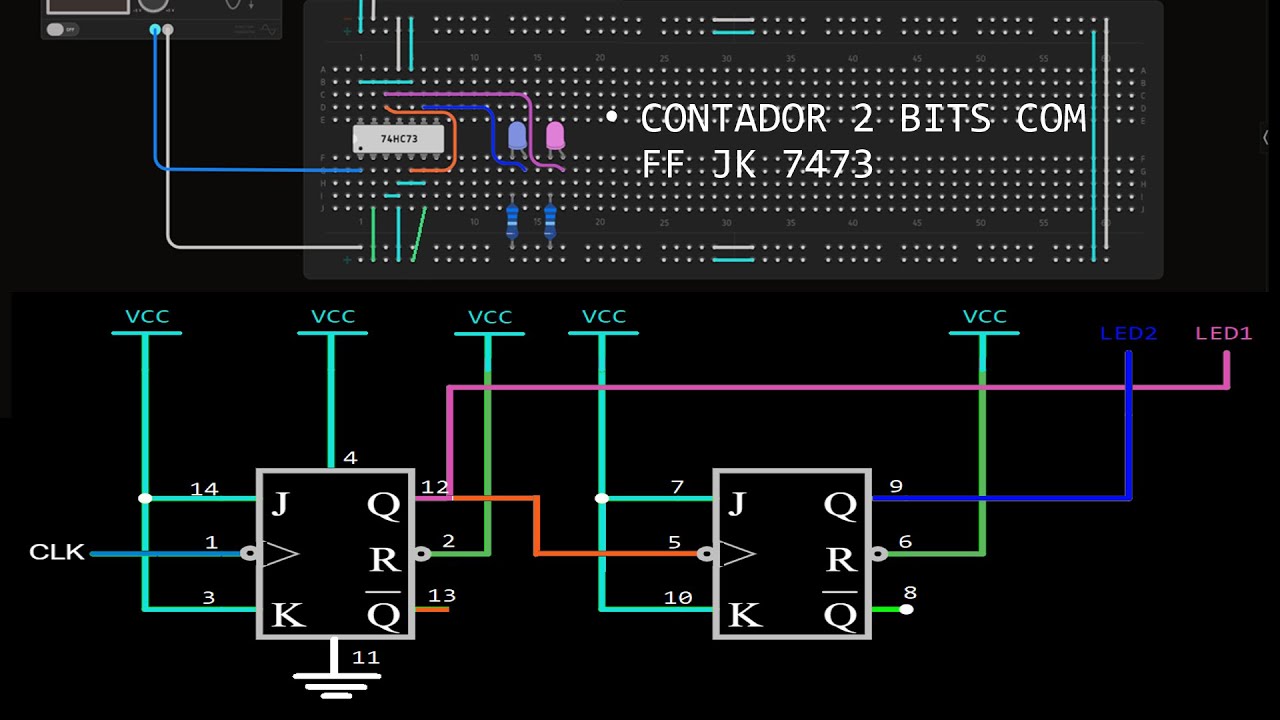 SISTEMAS DIGITAIS - Contador de 2 Bits utilziando um Flip-Flop JK 7473 ...
