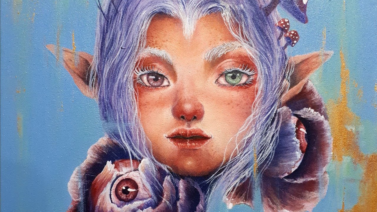 Surrealism acrylic painting (wide eyes shut) - YouTube