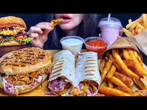 ASMR FAST FOOD *FRIED CHICKEN BURGER/SANDWICH + FRIES MUKBANG (No Talking) EATING SOUNDS