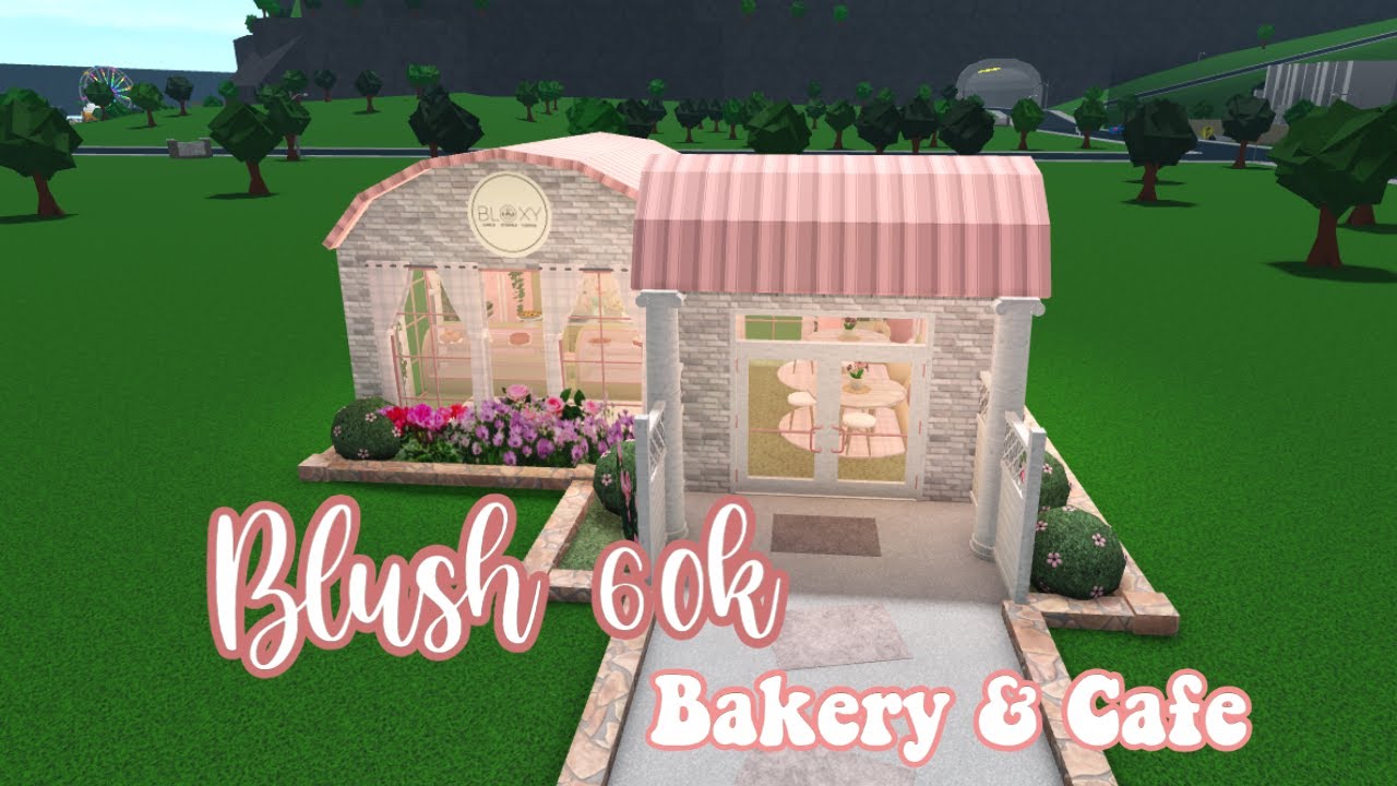 ROBLOX Bloxburg | 60k Blush Bloxy Bakery and Cafe | House Build + Tour ...