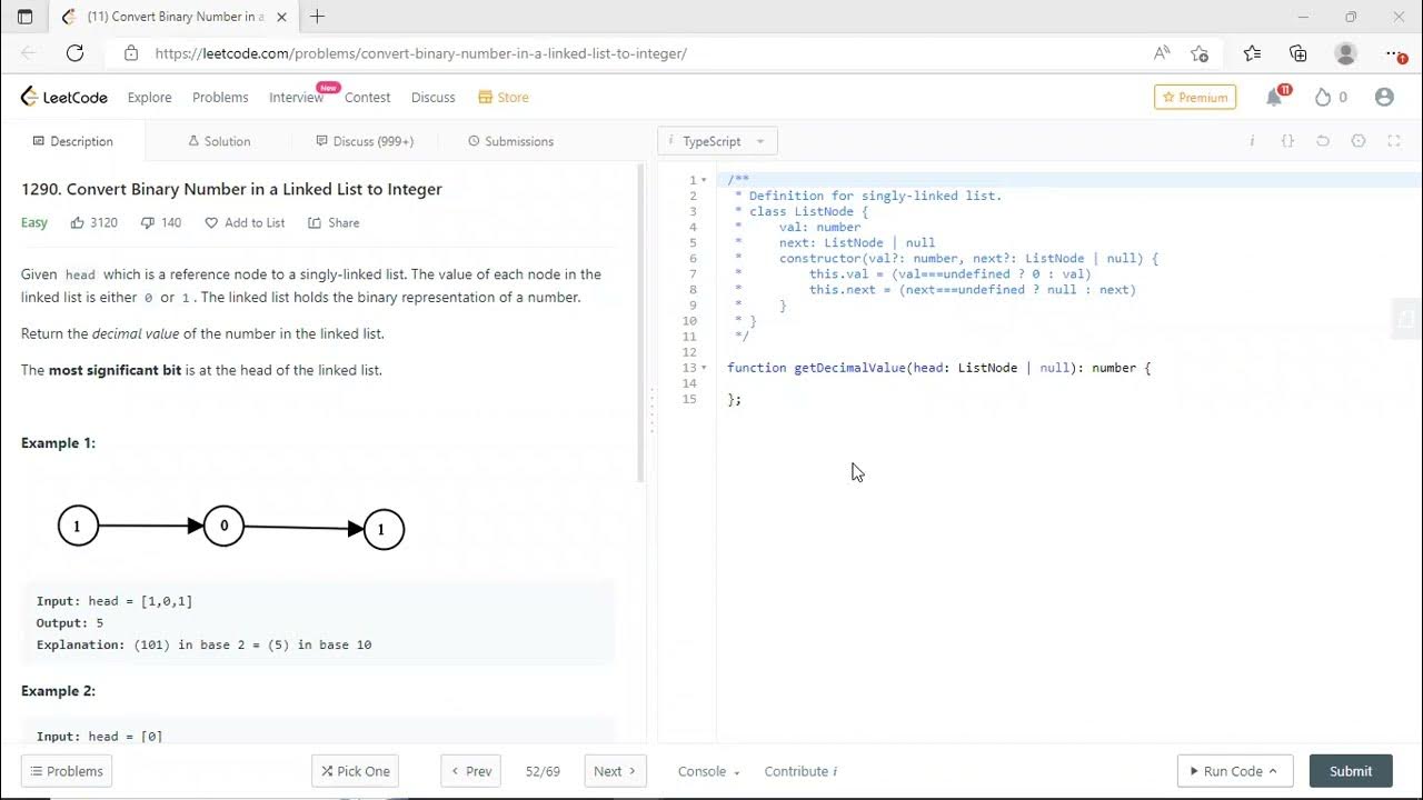 Convert Binary Number in a Linked List to Integer - YouTube