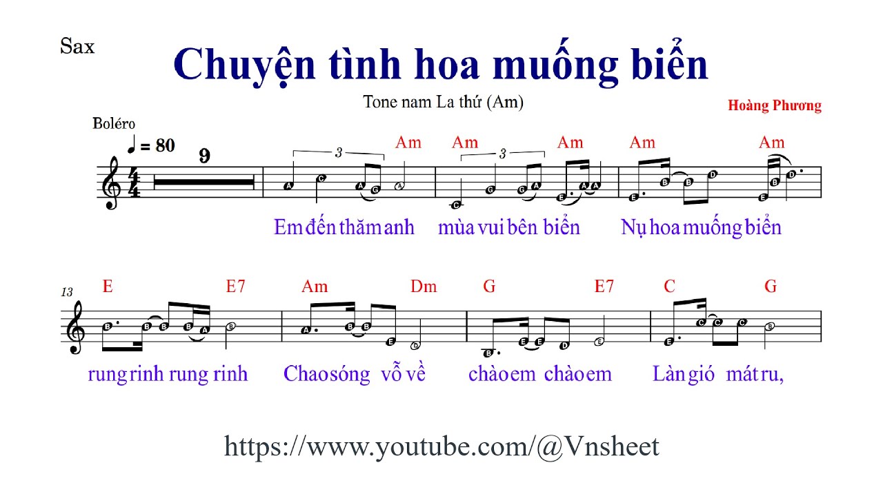 sheet Chuyện tình hoa muống biển Tone nam - YouTube