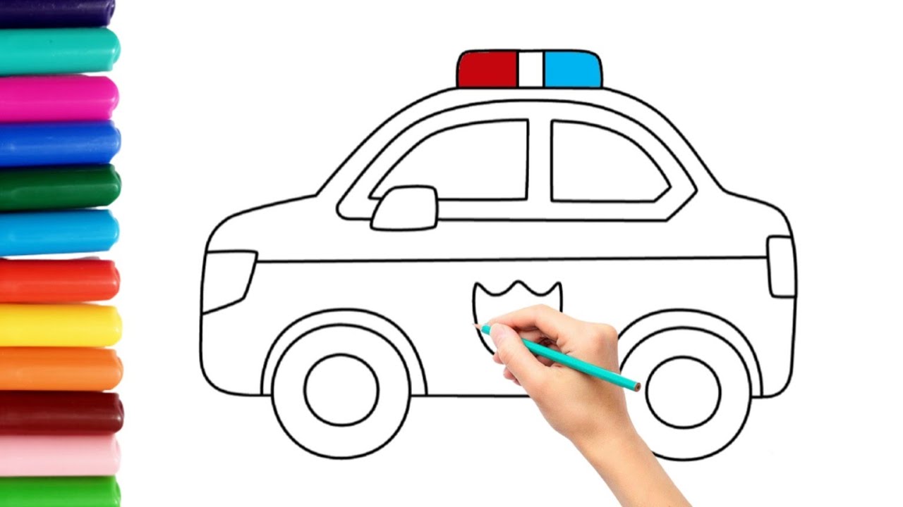 How to paint a police car , drawing painting and coloring for kids and ...
